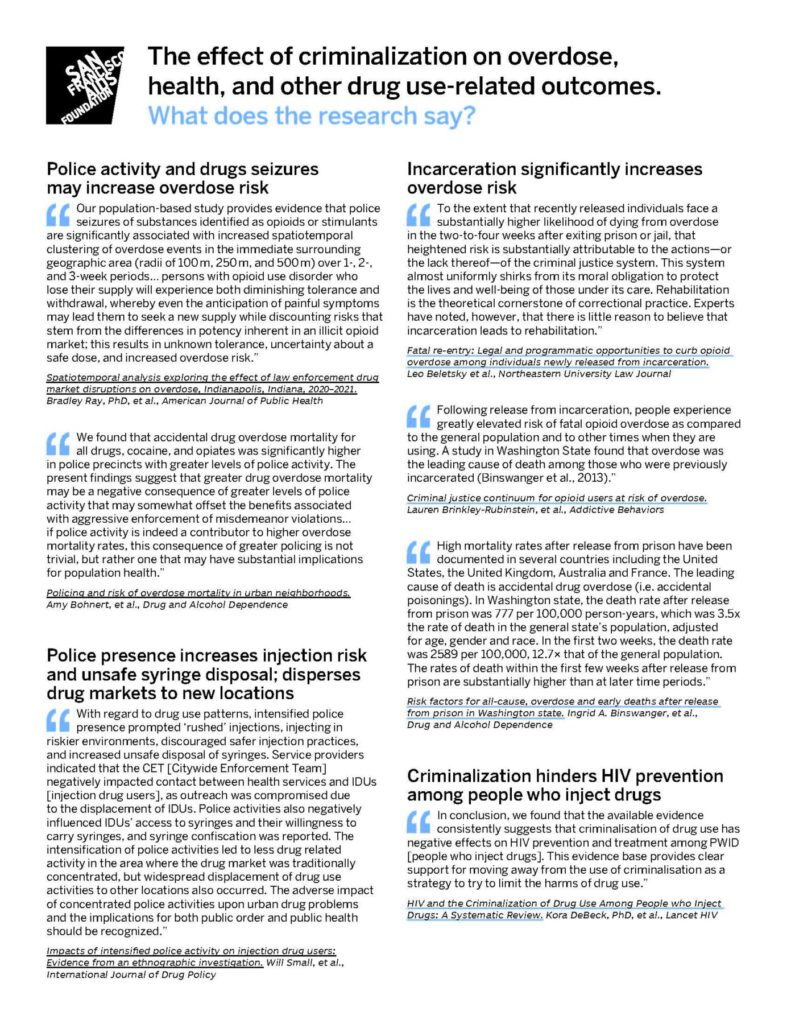 Resource: Fact Sheet: The effects of criminalization on overdose ...